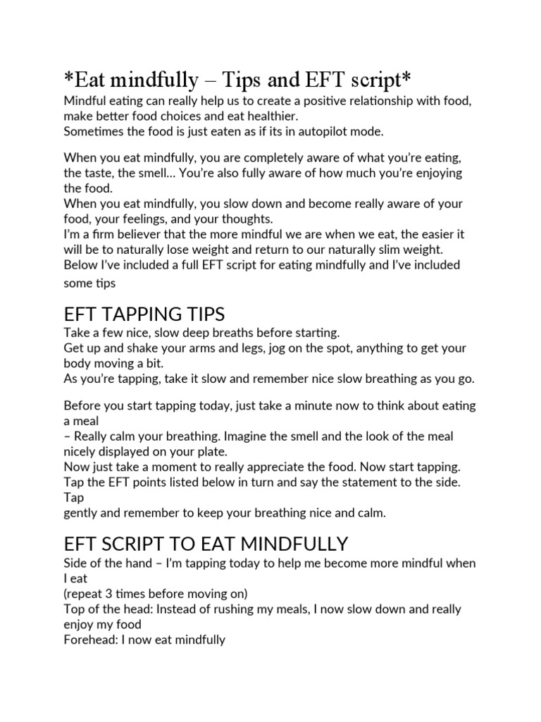 Eat Mindfully - Tips and EFT Script | PDF | Self-Improvement