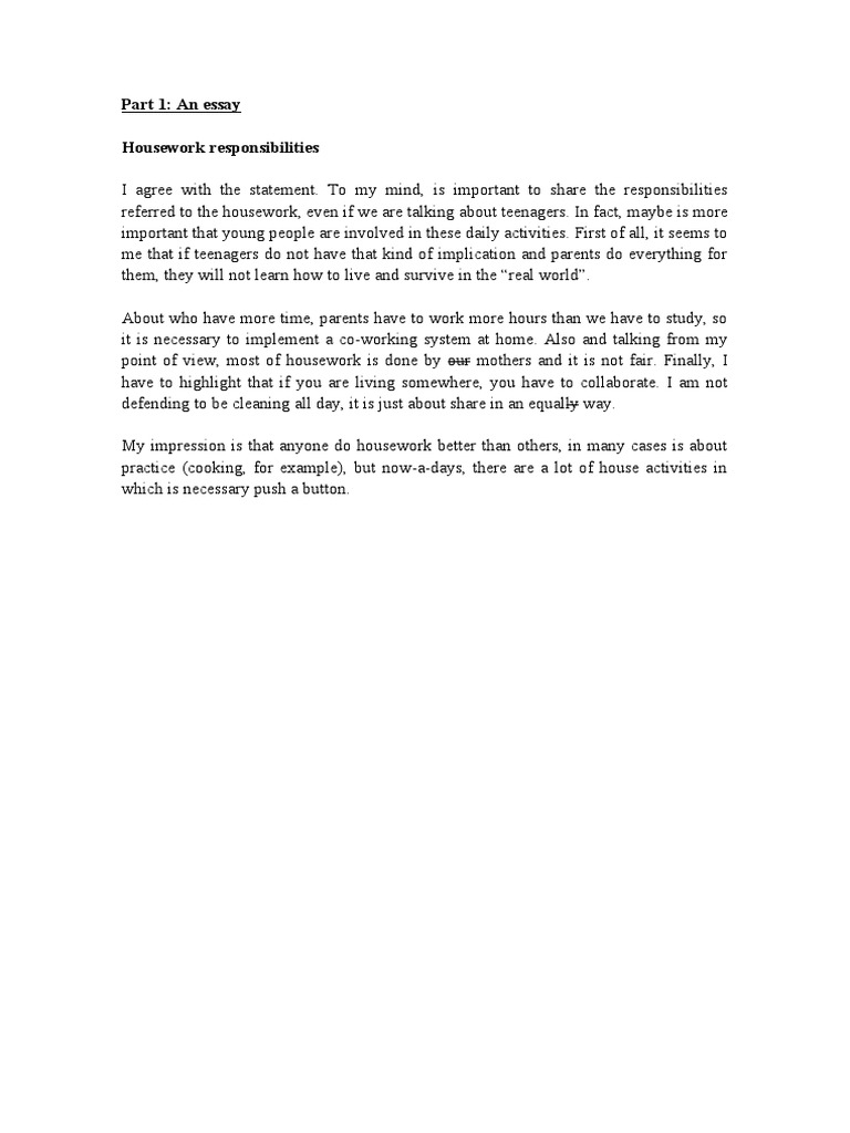 Part 1: An Essay Housework Responsibilities | PDF