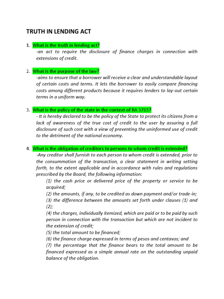 Truth in Lending Act | PDF | Truth In Lending Act | Private Law