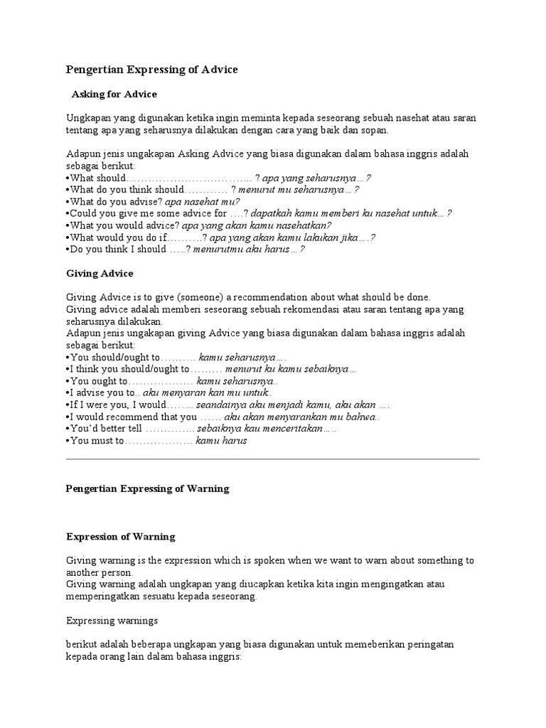 Giving Expressing of Advice | PDF
