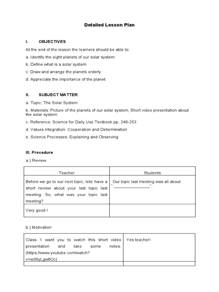 Detailed Lesson Plan | PDF | Solar System | Planets