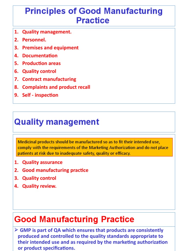 Principles of Good Manufacturing Practice | PDF | Quality Assurance ...