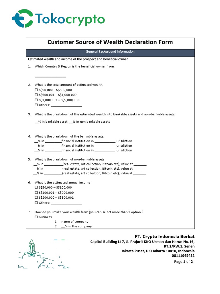 Customer Source of Wealth Declaration Form: General Background ...