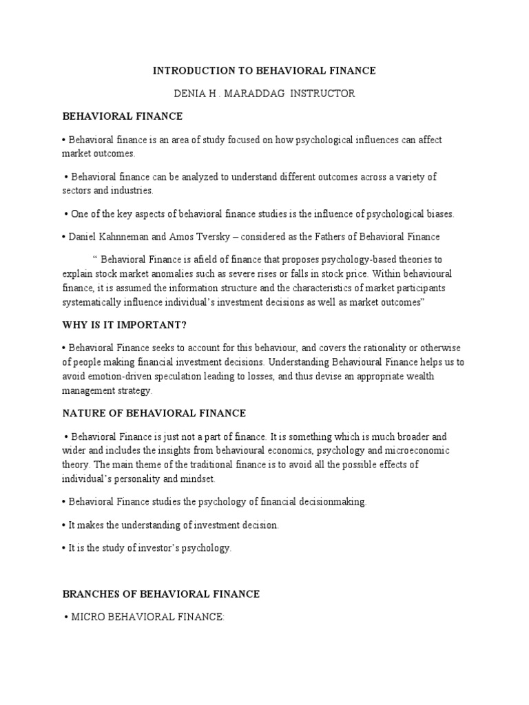 Introduction To Behavioral Finance | PDF | Behavioral Economics ...