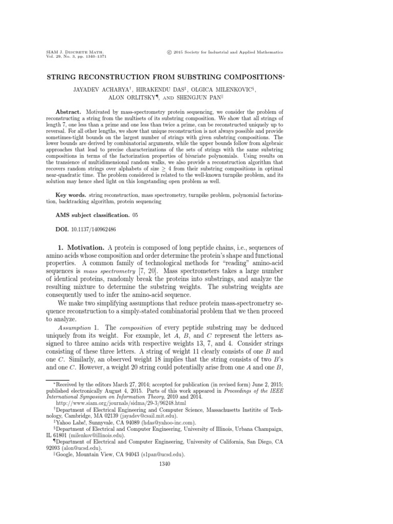 String Reconstruction From Substring Compositions | PDF | Factorization ...
