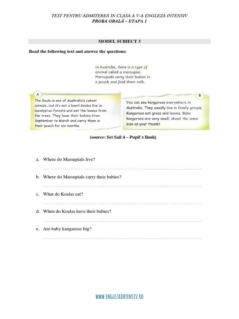 WWW - Englezaintensiv.ro: Test Pentru Admiterea in Clasa A V-A Engleza ...