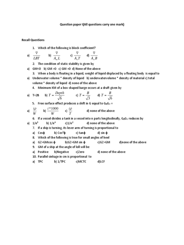 LBT L A T A B A: Question Paper I (All Questions Carry One Mark) | PDF ...