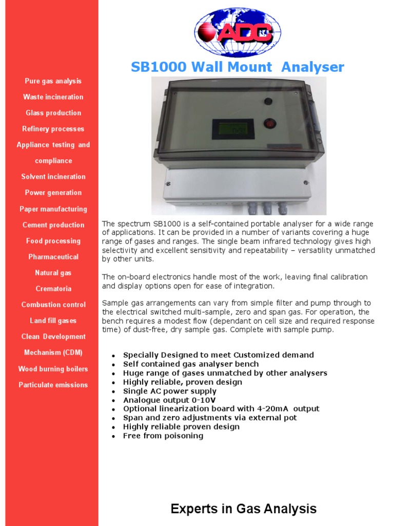 SB1000 Wall Mount Analyser | PDF | Incineration | Gases