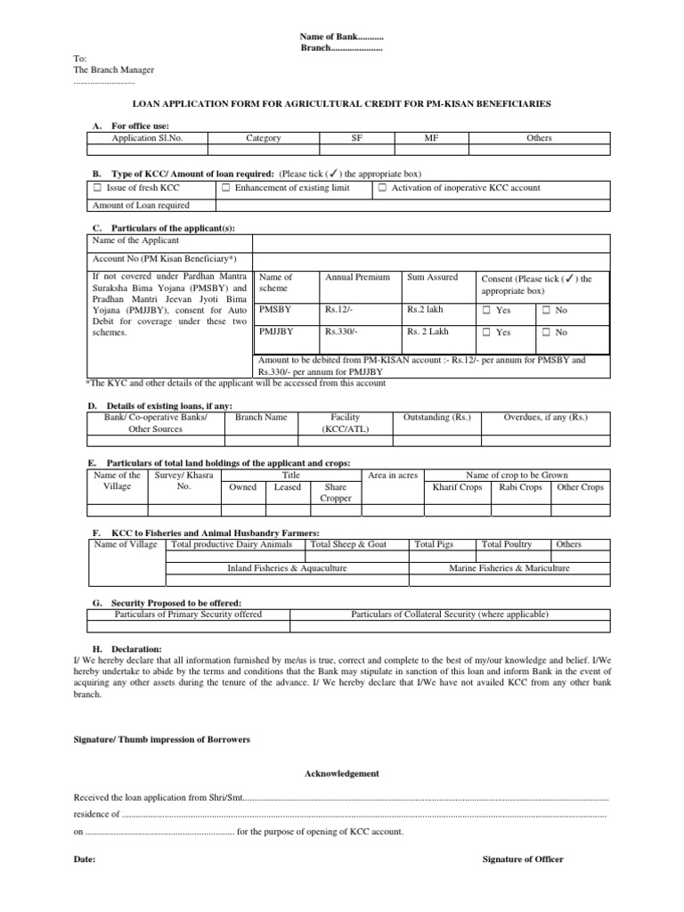 PM Kisan Application Form in English 10 02 2020 | PDF | Loans | Banks