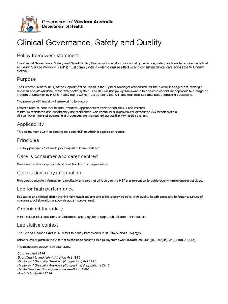 WA Health Clinical Governance Policy | PDF | Health Care | Governance