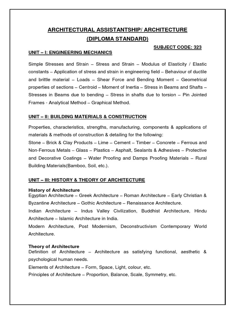 Diploma in Architectural Assistantship Syllabus | PDF | Beam (Structure ...