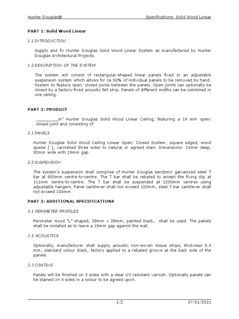 Technical Specification Woodlinear EN | PDF | Wood | Building Materials