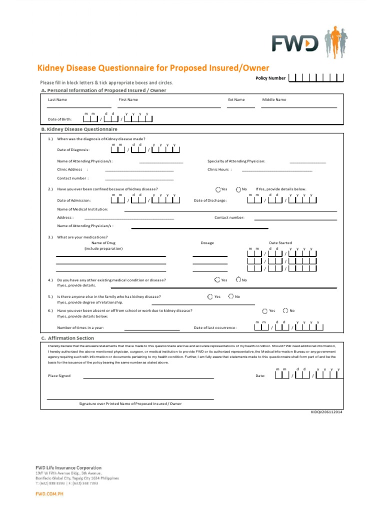 Kidney Disease Questionnaire Form | PDF | Medical Specialties ...