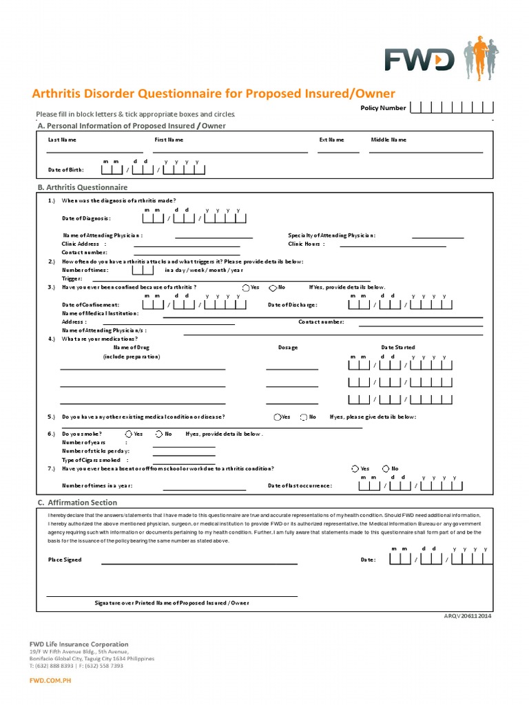 Arthritis Disorder Questionnaire | PDF | Arthritis | Medical Specialties