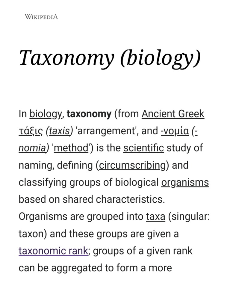Taxonomy (Biology) - Wikipedia | PDF | Taxonomy (Biology) | Biological ...