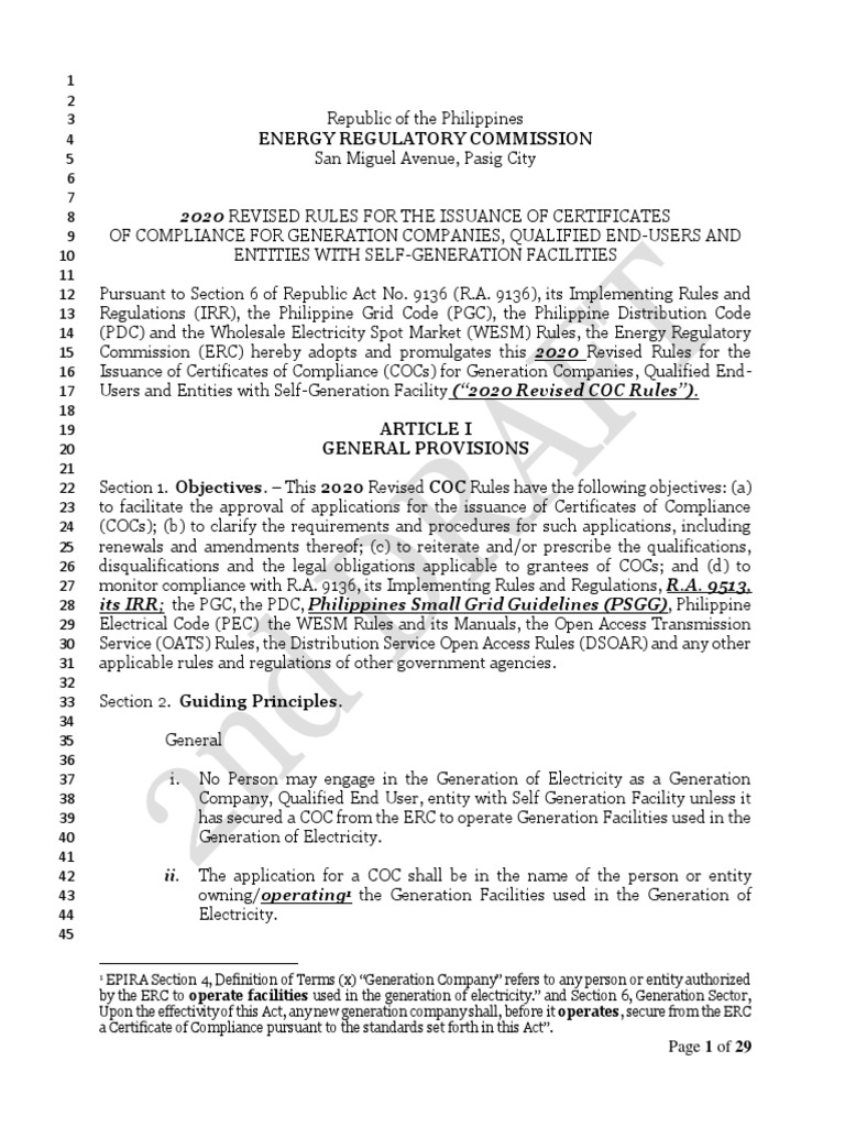 2020 Revised COC Rules for Generation | PDF | Electrical Grid ...
