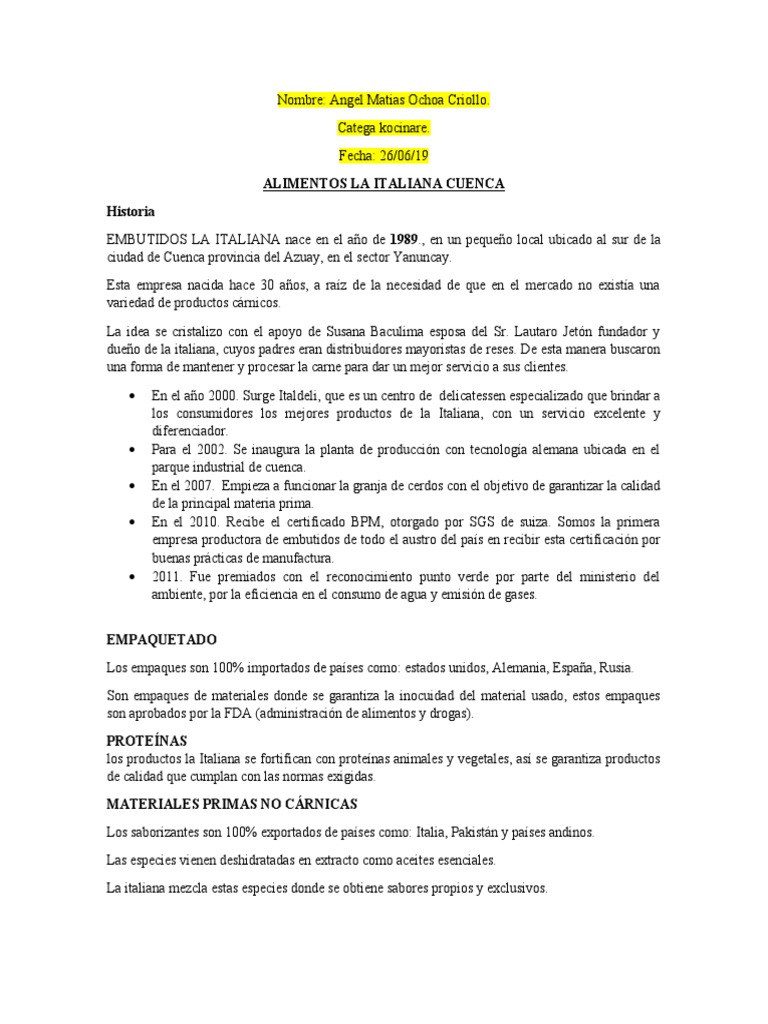 Embutidos y Carnes La Italiana Cuenca | PDF | jamón | Carne