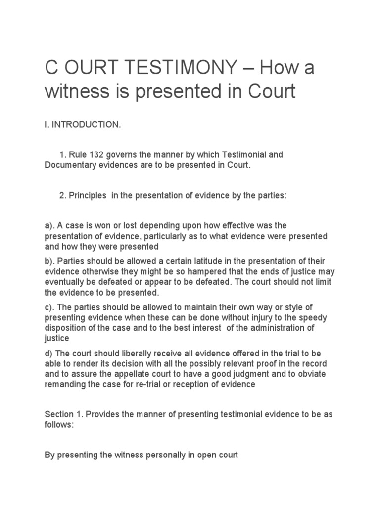 Court Witness Testimony Guide | PDF | Witness | Cross Examination
