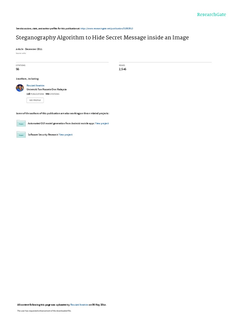 Steganography Algorithm To Hide Secret Message Inside An Image Pdf Privacy Computer Data