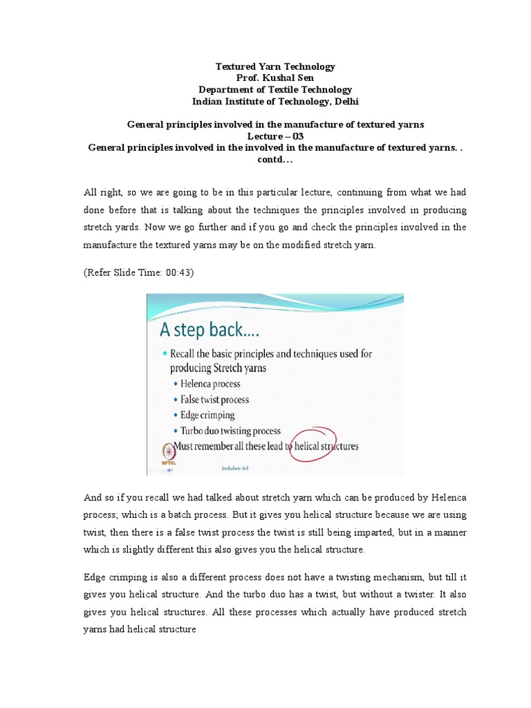 Texturing Lec3 PDF | Download Free PDF | Yarn | Spinning (Textiles)