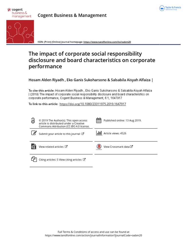 The Impact of Corporate Social Responsibility Disclosure and Board Characteristics On Corporate ...