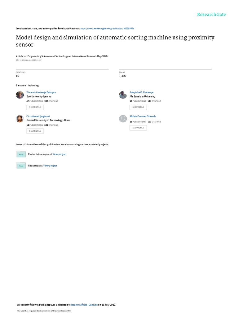 Model Design and Simulation of Automatic Sorting Machine Using Proximity Sensor | PDF ...