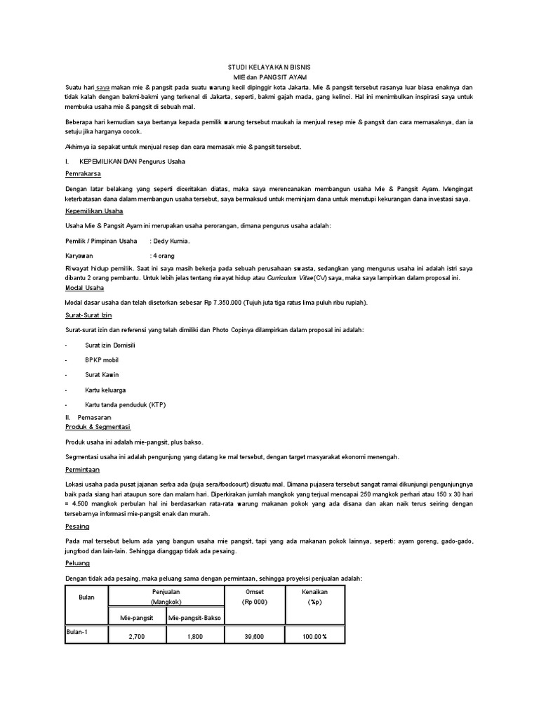 Proposal Mie Ayam | PDF