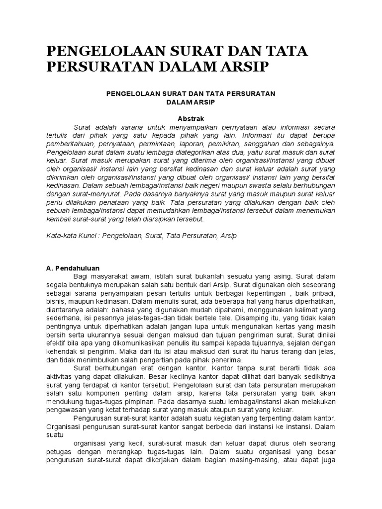 Pengelolaan Surat Dan Tata Persuratan Dalam Arsip | PDF