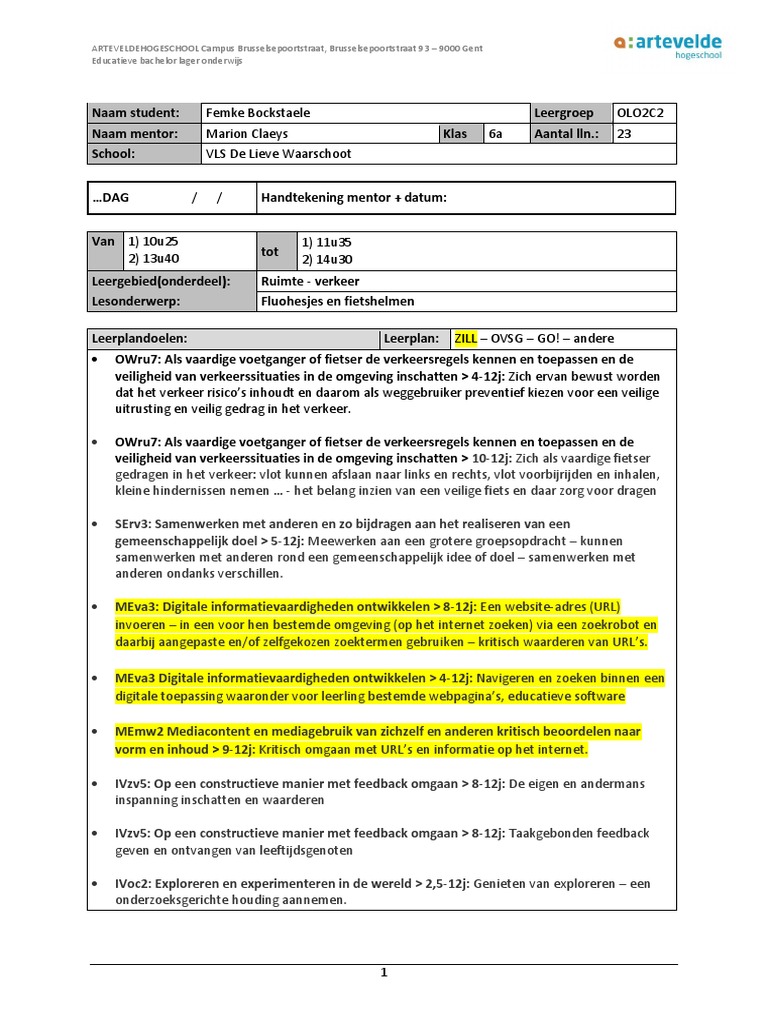 Lesvoorbereiding Verkeer | PDF
