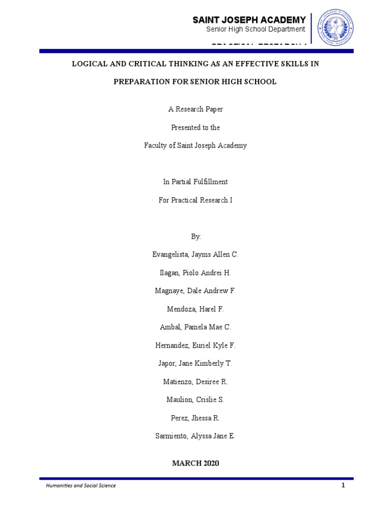 Logical and Critical Thinking As An Effective Skills in Preparation of ...