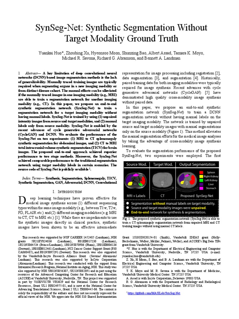 SynSeg Net Synthetic Segmentation Without Target Modality Ground Truth | PDF | Image ...