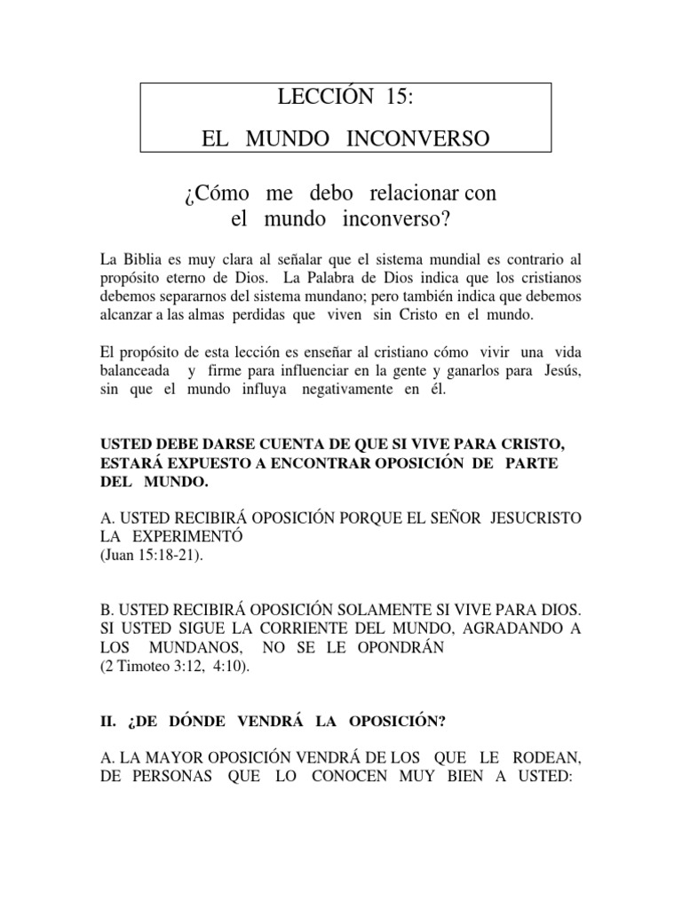 16 Lecciones El Discipulado Biblico Leccion15 El Mundo Inconverso | PDF | San Pedro | Jesús