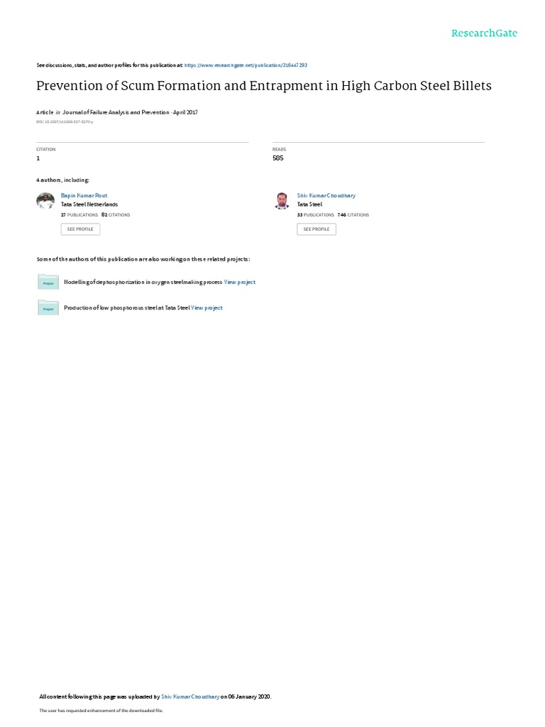 Prevention of Scum Formation and Entrapment in High Carbon Steel Billets | PDF | Silicon | Steel