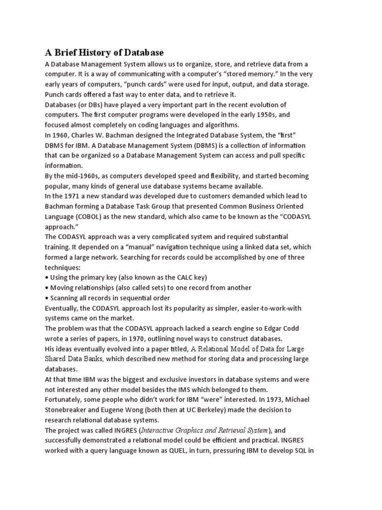 A Brief History of Database | PDF | Relational Database | Databases