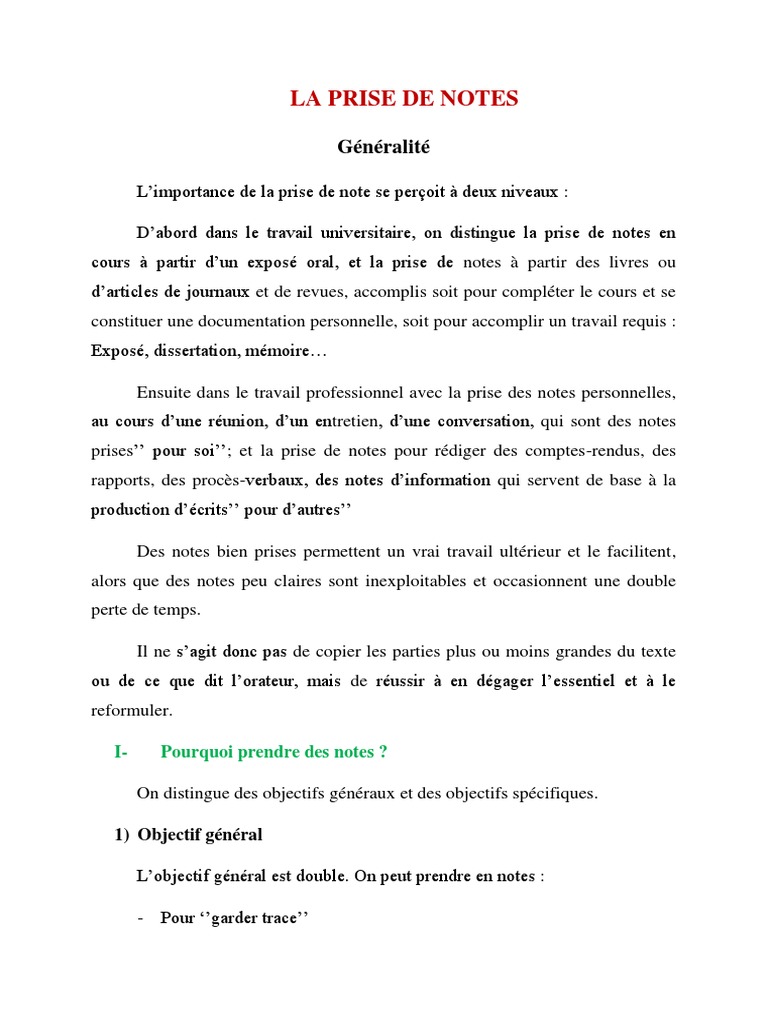 Cours Sur La Prise de Note PDF | PDF | Informations | Science