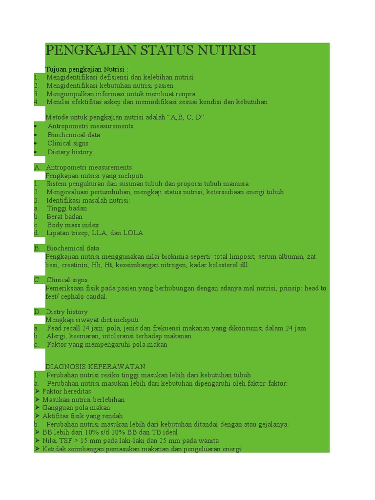 Pengkajian Status Nutrisi Abcd | PDF | Kesehatan Holistik