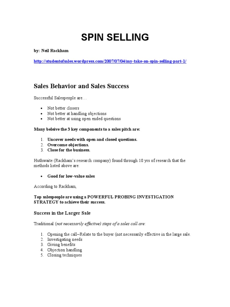 Spin Selling | PDF | Sales | Question