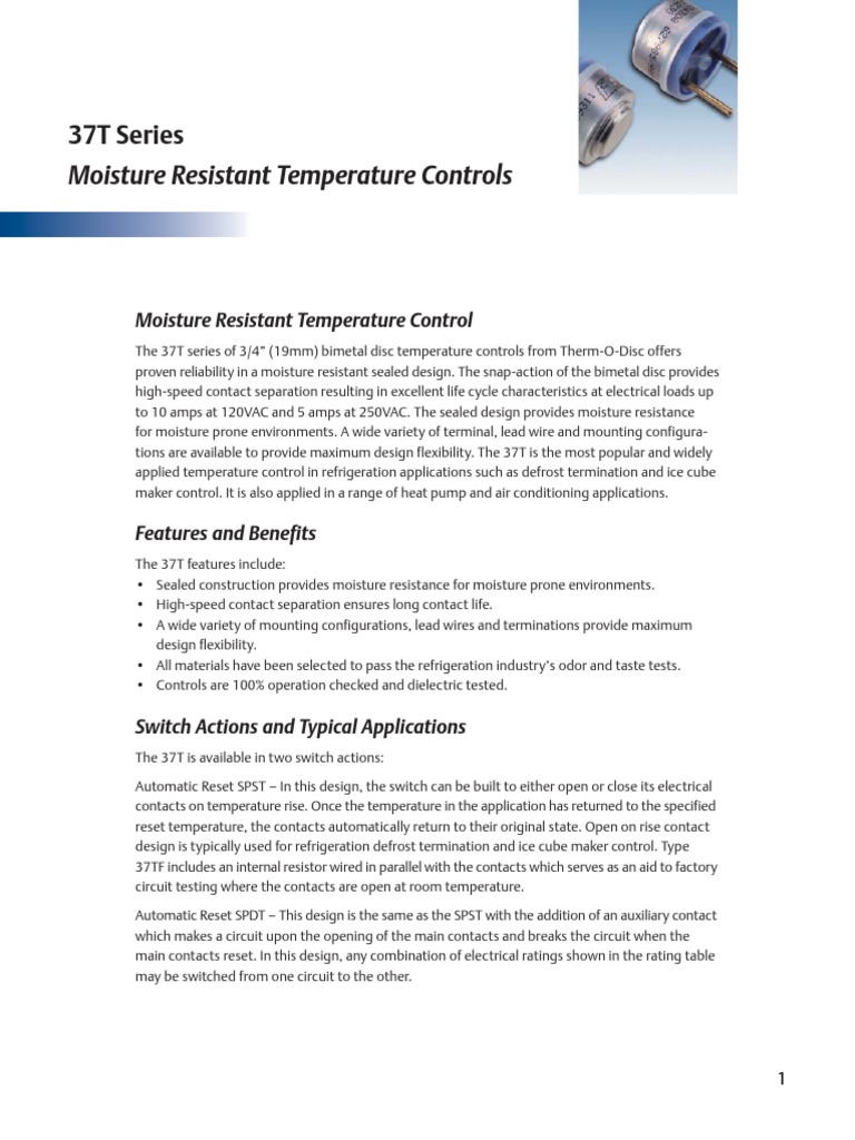Moisture Resistant Temperature Controls: 37T Series | PDF | Switch ...
