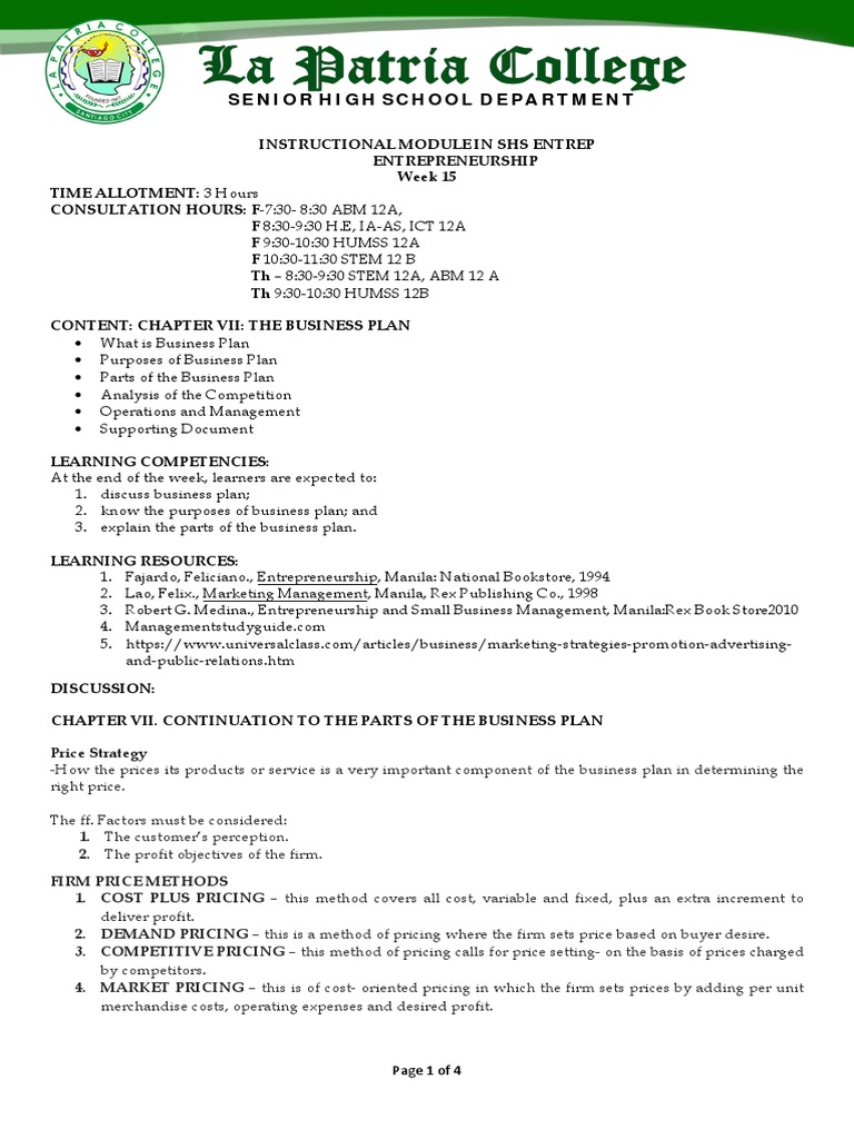 SHS Entrep-Module-Week 15 PDF | PDF | Pricing | Prices