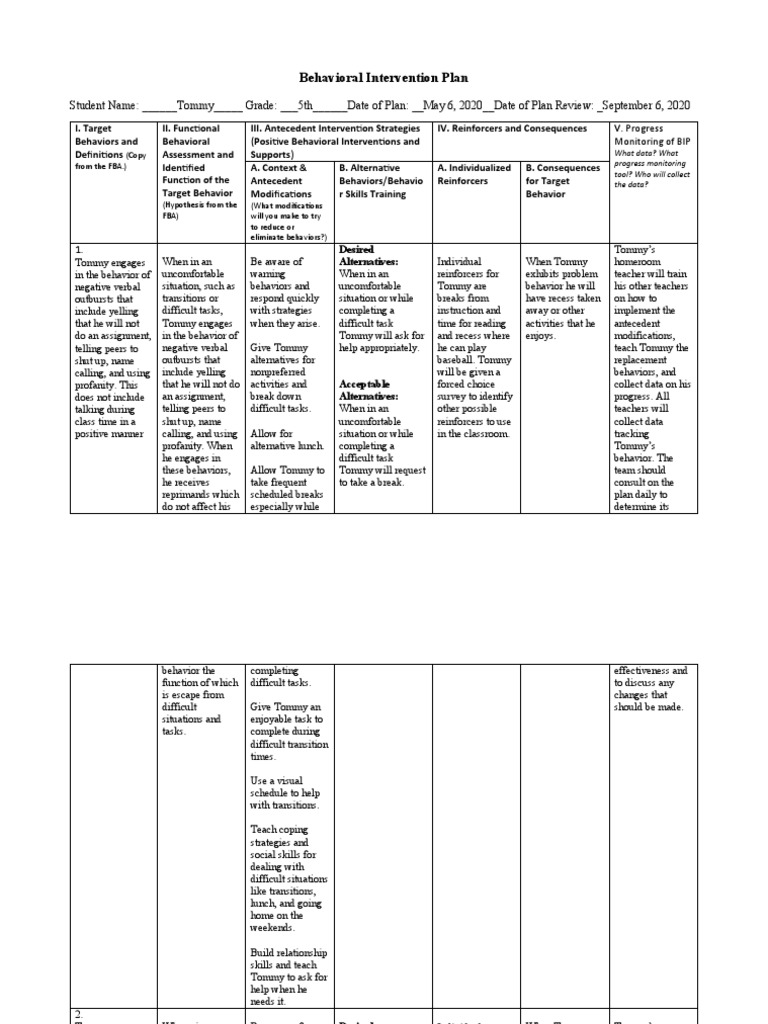 Behavioral Intervention Plan Final | PDF | Reinforcement | Classroom