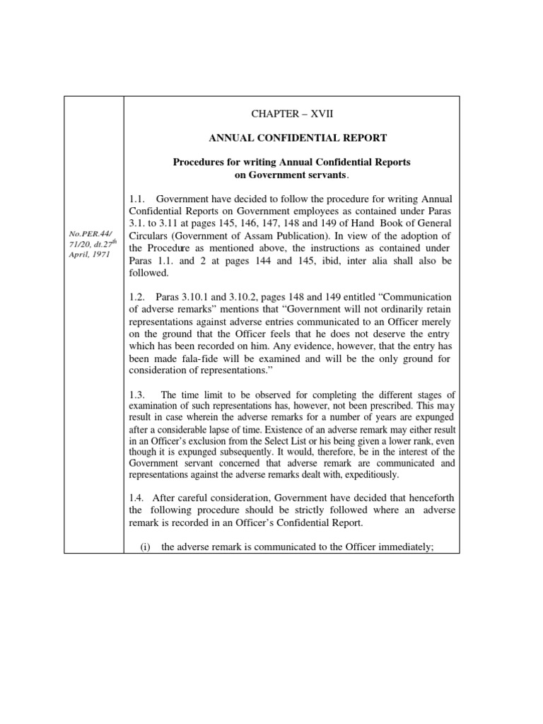 Chapter - Xvii Annual Confidential Report Procedures For Writing Annual ...