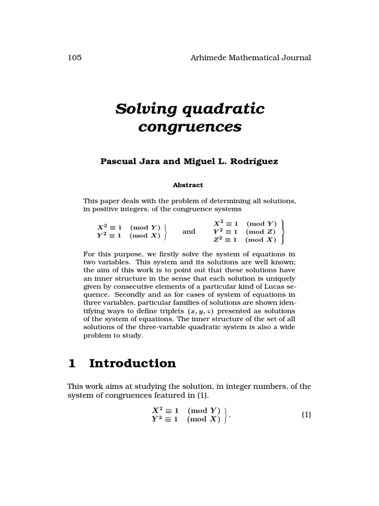 Solving Quadratic Congruences with Lucas Sequences | PDF