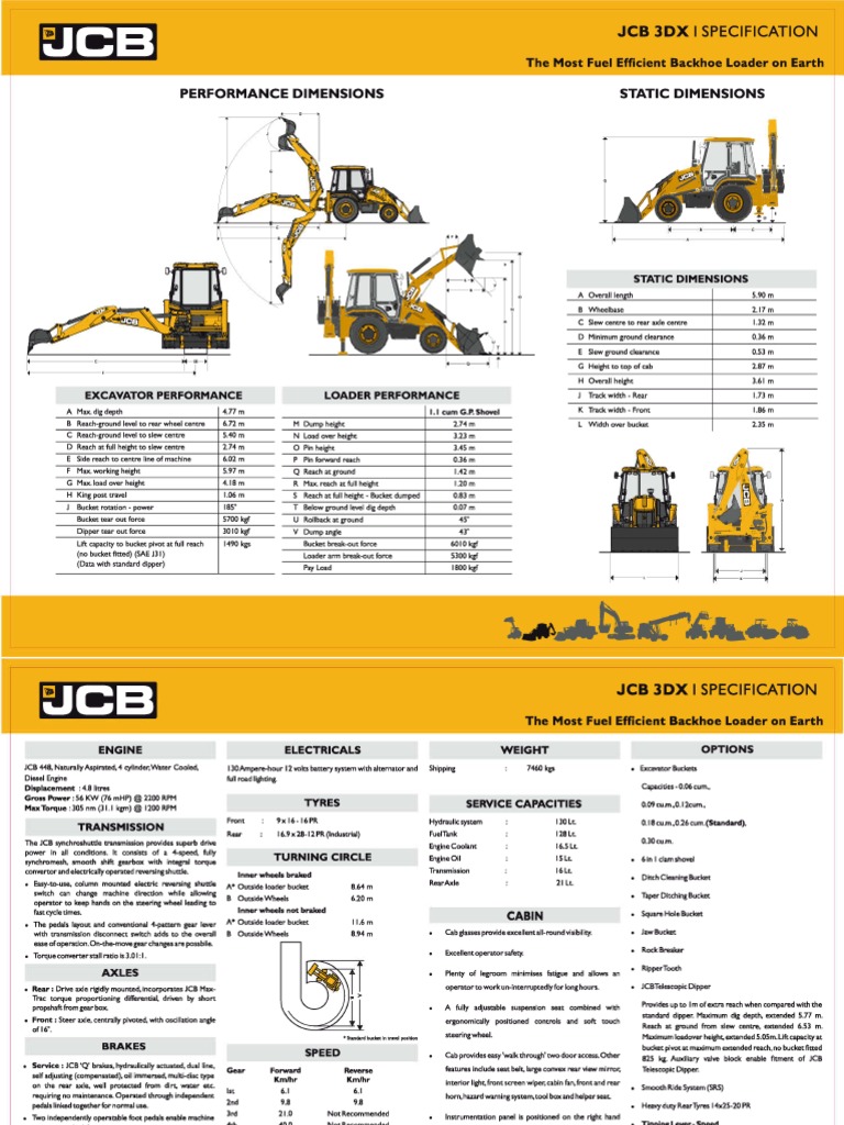 JCB - Backhoe Loader Specification | PDF | Loader (Equipment ...