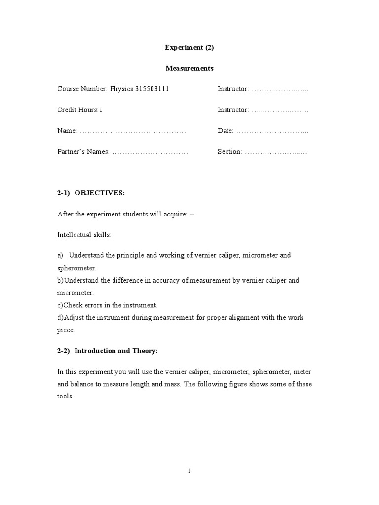 Experiment (2) Measurements | PDF | Scientific Observation | Physical ...