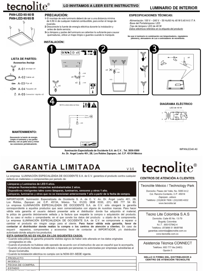 Pan Led 40 65 S Ins | PDF | Bienes manufacturados | Encendiendo