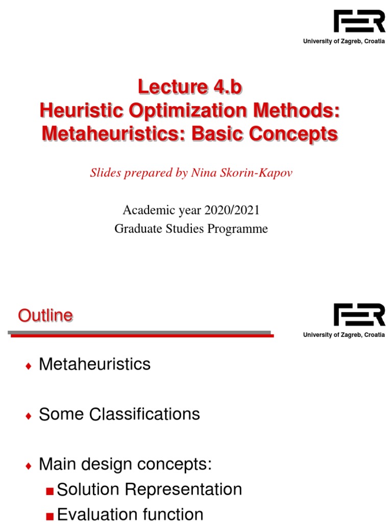 Lecture 4.b - Metaheuristics - Basic Concepts | PDF | Metaheuristic | Mathematical Optimization