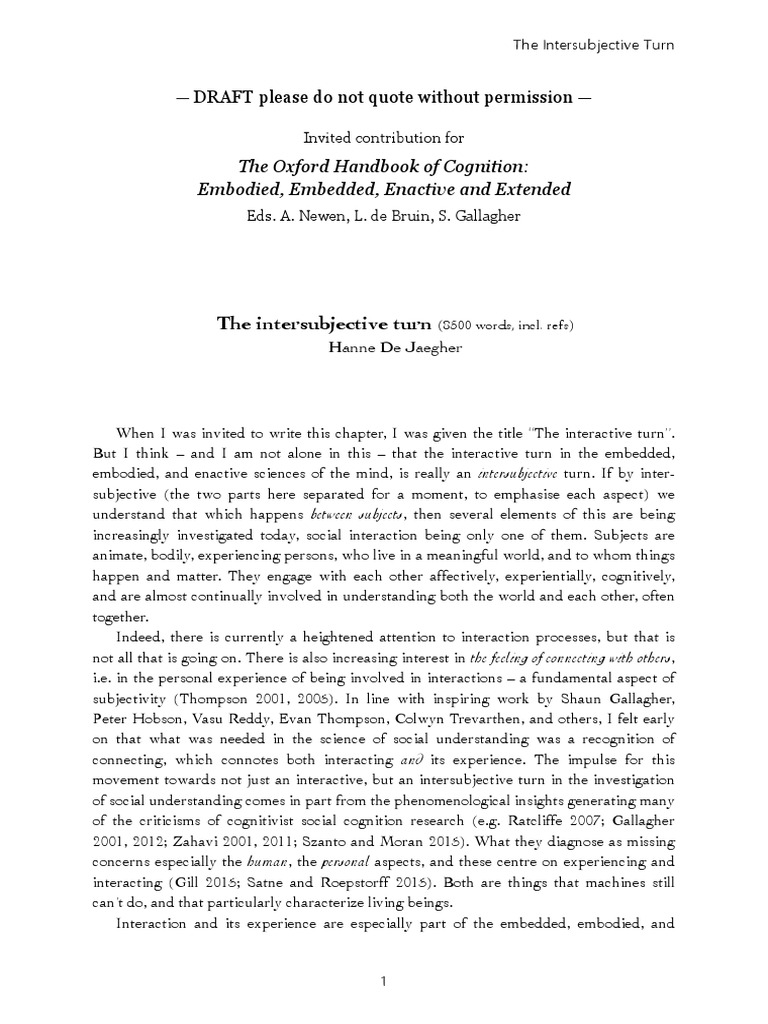 The Intersubjective Turn | PDF | Embodied Cognition | Mind