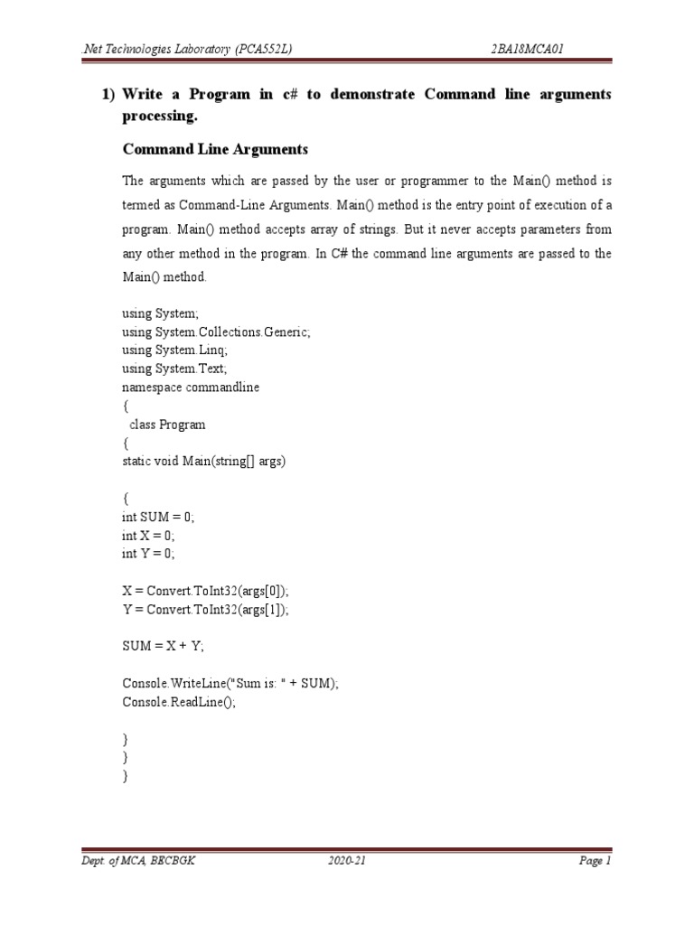 1 Write A Program In C To Demonstrate Command Line Arguments Processing Command Line