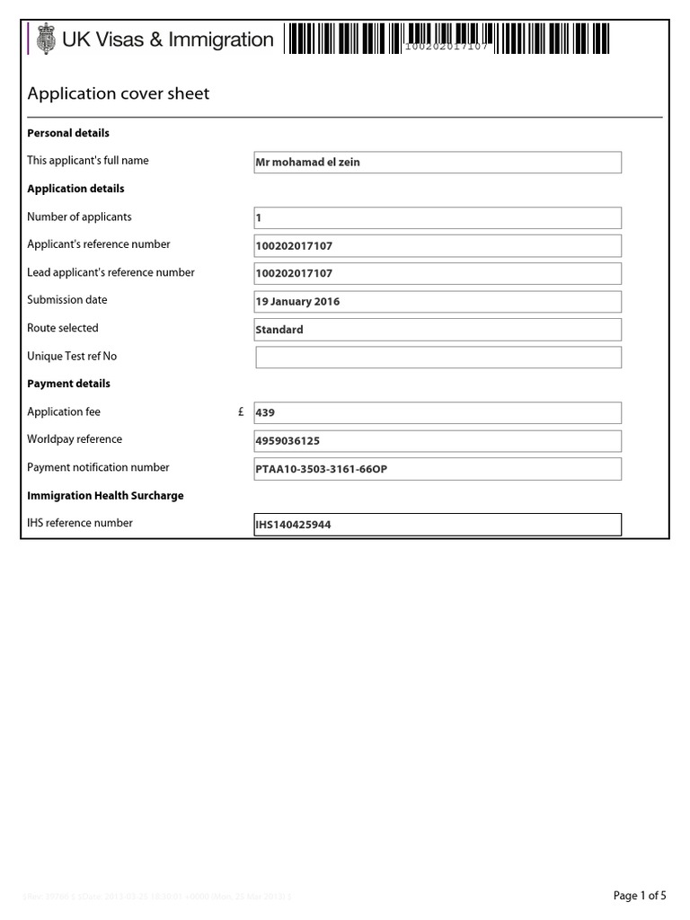 Application Cover Sheet: Personal Details | Download Free PDF ...