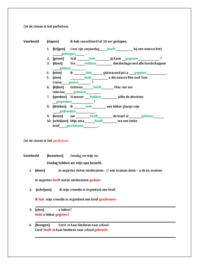 Perfectum-Oefeningen 1 | PDF